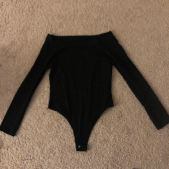 Tops | Black Shoulderless Body Suit | Poshmark